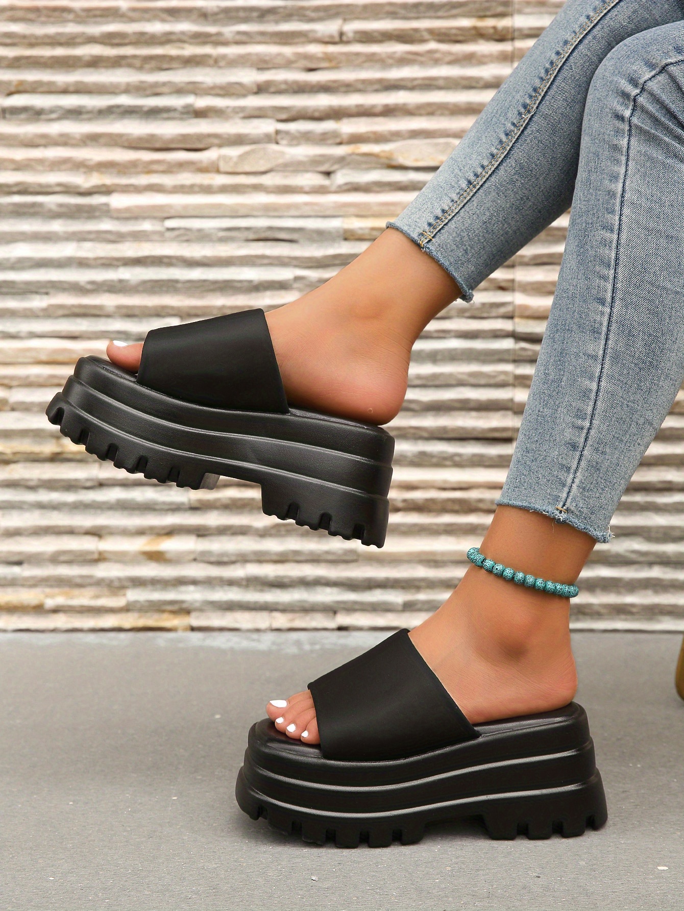 Platform Slide Sandals Women s Square Open Toe Single Band - Temu Canada