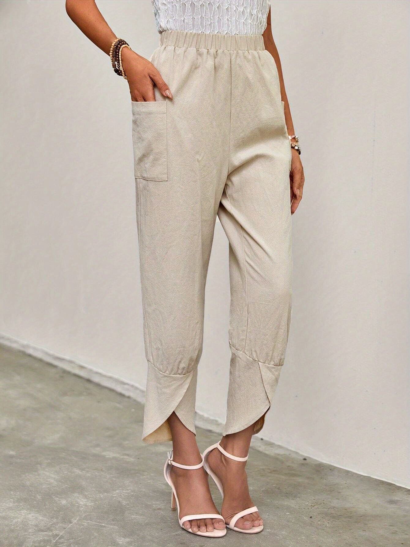 Solid Petal Baggy Pants Casual Dual Pockets Loose Pants - Temu Netherlands