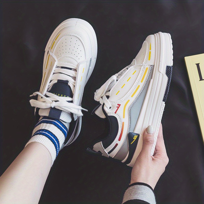 Women's Color Block Lace Sneakers Trendy Board Shoes Thick - Temu ...