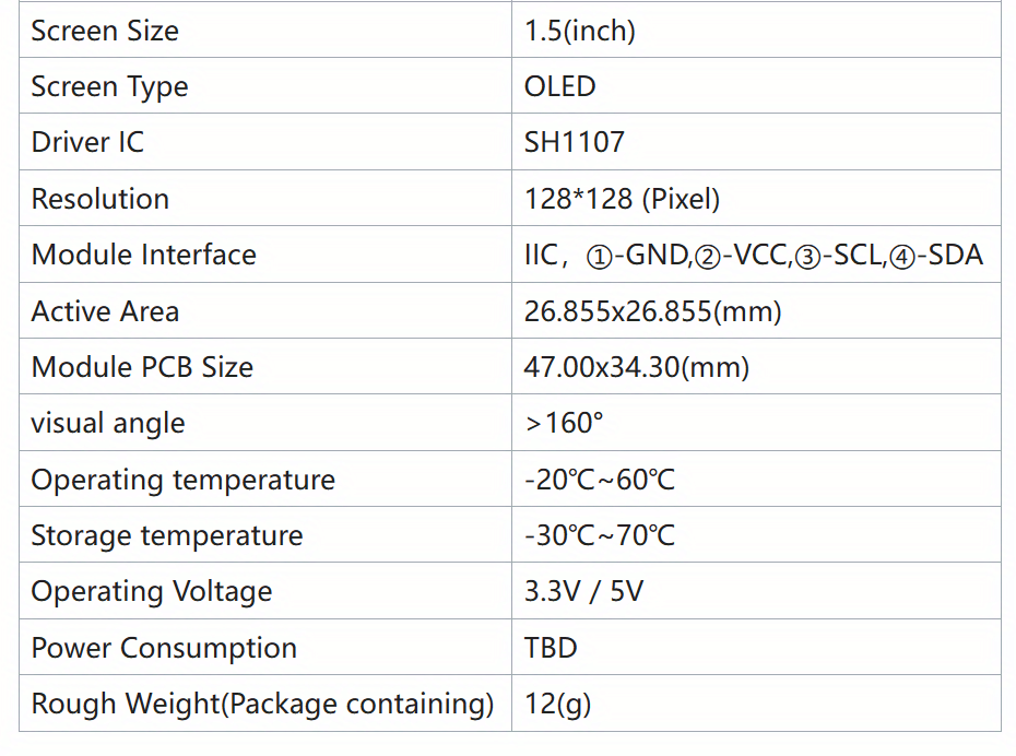 Oled Module I2c Interface 128x128 Resolution Sh1107 Driver - Temu