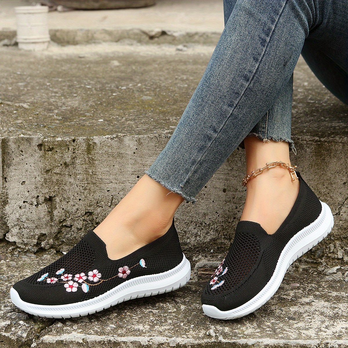 Women's Breathable Mesh Sneakers Casual Floral Embroidered - Temu Australia
