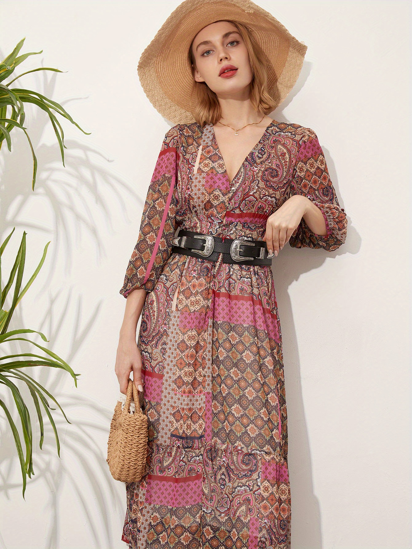 Boho Double Pin Belt Vintage Solid Color Wide Pu - Temu Australia