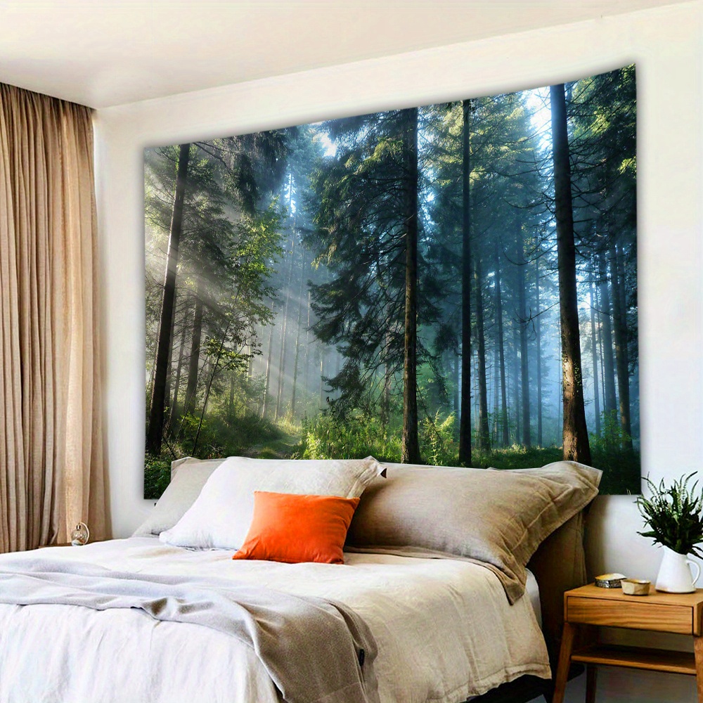 Aesthetic Forest Tapestry Green Black Light Wall Hanging - Temu Australia