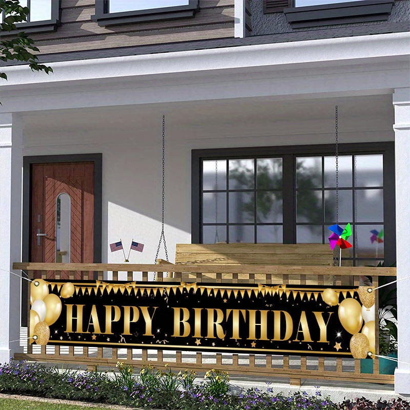 Large Decoration Banner Black Golden Happy - Temu