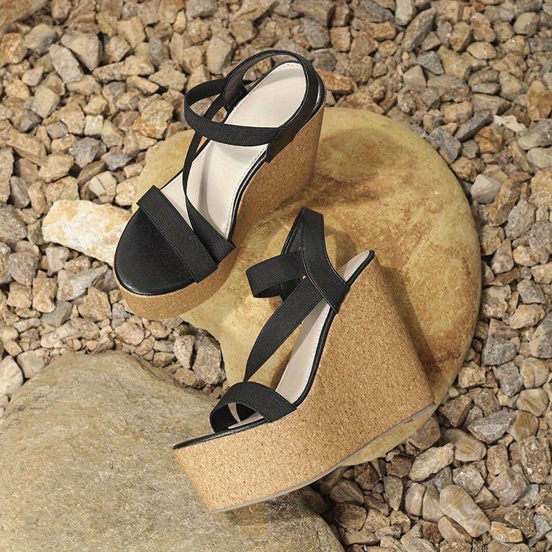 Womens Platform Wedge Sandals Open Toe Elastic Strap Slip Temu