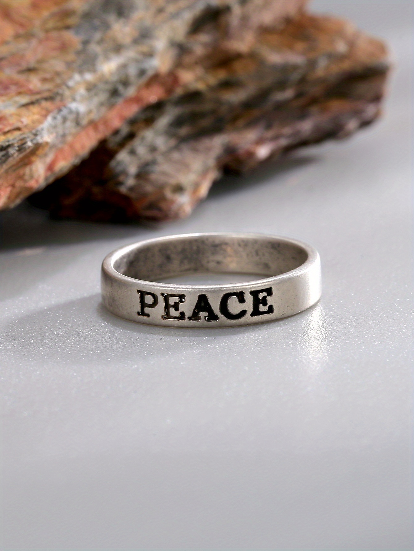 Vintage Wide Ring Silver Plated Carved 'peace' Surface Match - Temu New Zealand