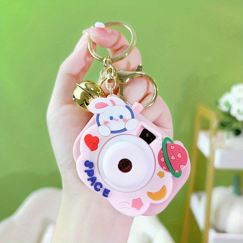 1pc Rabbit Strawberry Cute Rainbow Projection Camera Keychain Key ...