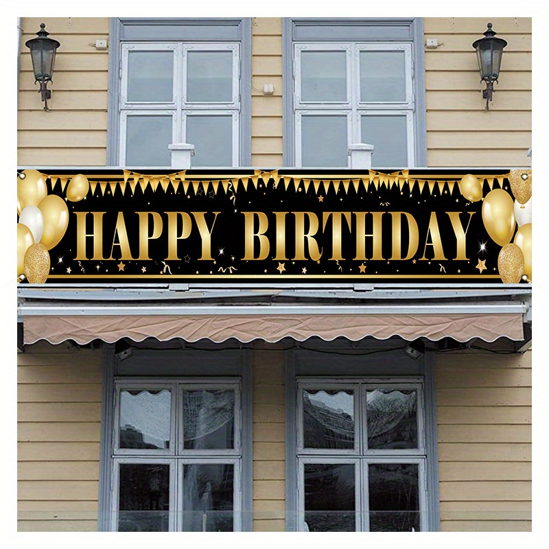 Large Decoration Banner Black Golden Happy - Temu