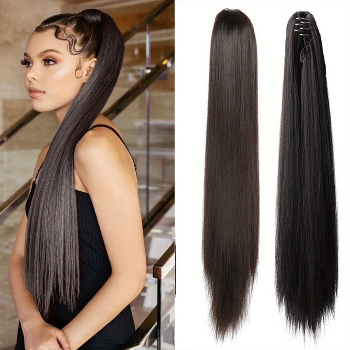 Long Claw Clip In Ponytail Extensions Long Straight Ponytail - Temu