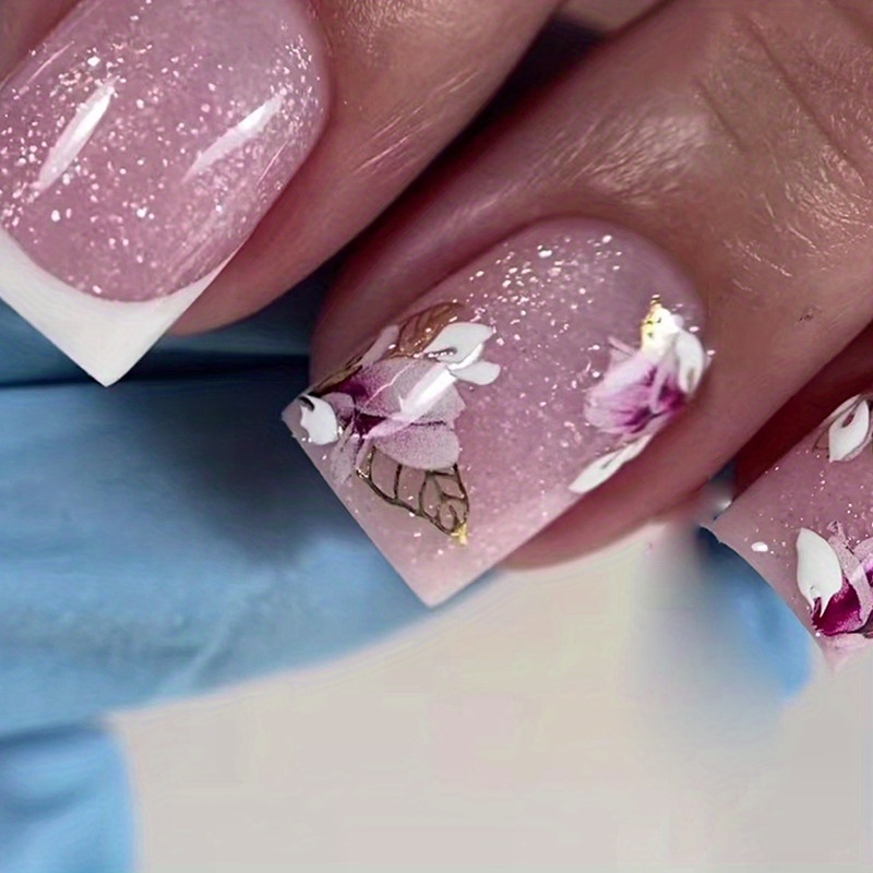 Pink Glitter French Tip Ombre Nail Decals Medium Length - Temu Australia