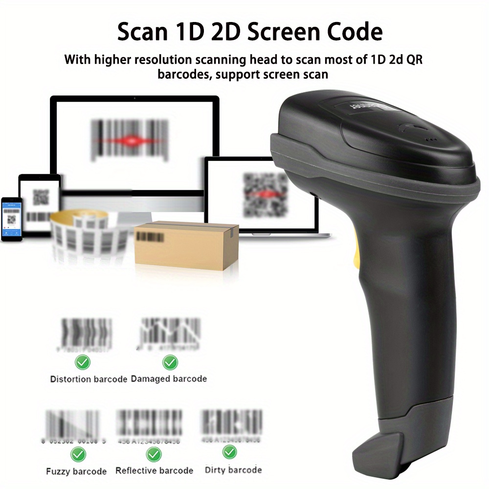 Wireless Bt 2d Barcode Scanner With Charging Base - Scan Qr Codes ...