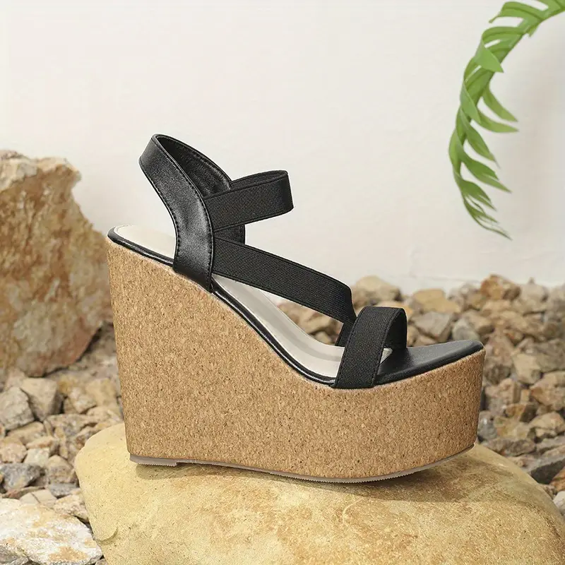 Womens Platform Wedge Sandals Open Toe Elastic Strap Slip Temu