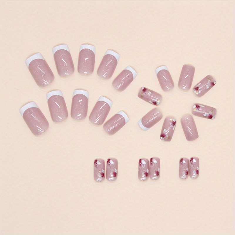Pink Glitter French Tip Ombre Nail Decals Medium Length - Temu Australia