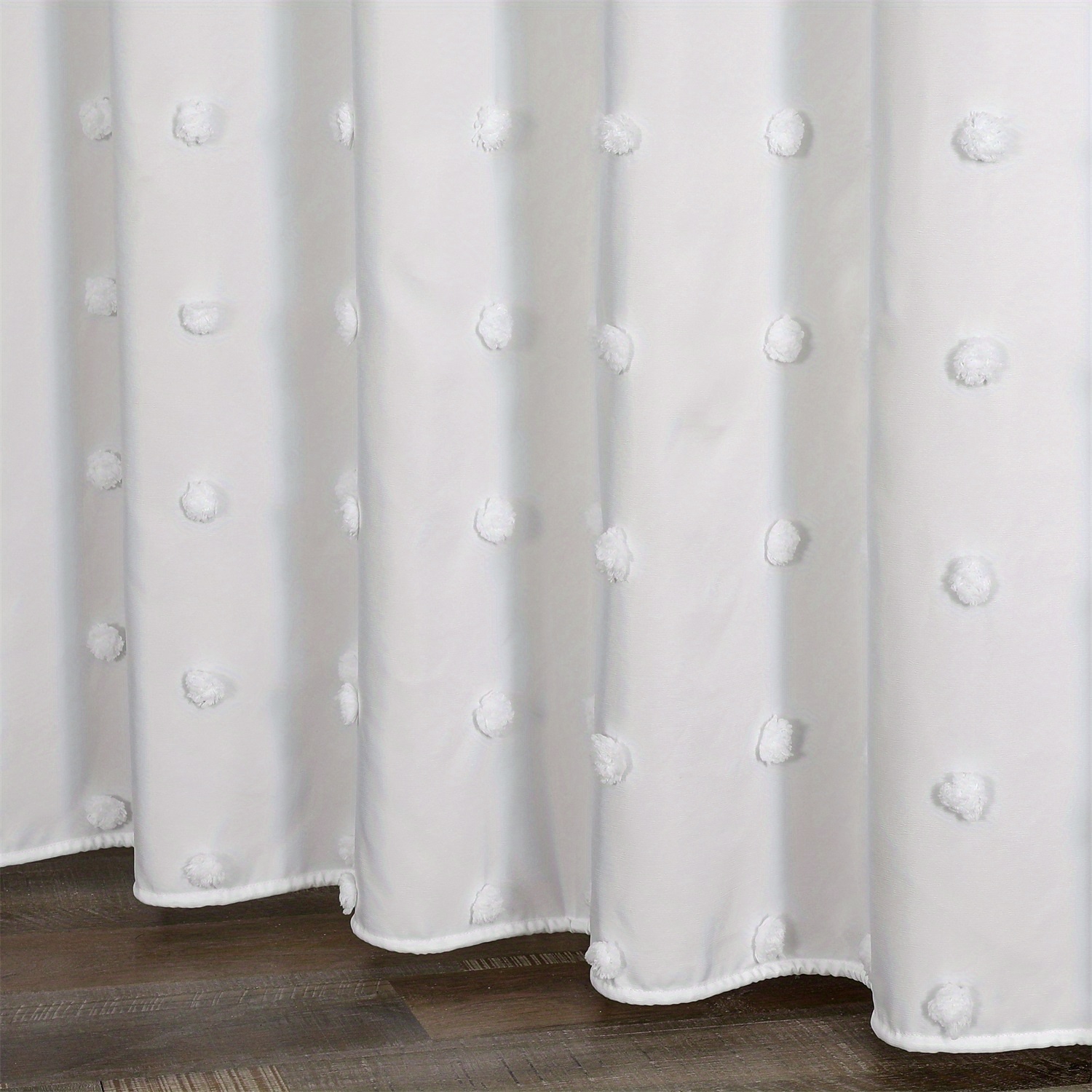 White Pompom Shower Curtain Set 3d look embroidery Design - Temu