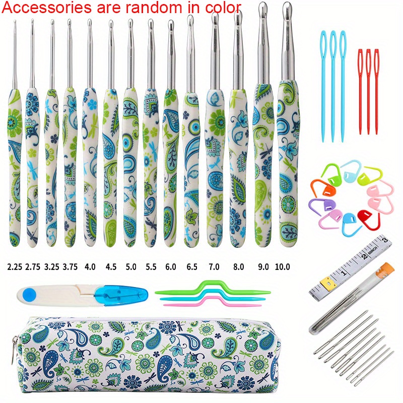 Crochet Hooks Set In Case Ergonomic Grip Green Soft Handles - Temu