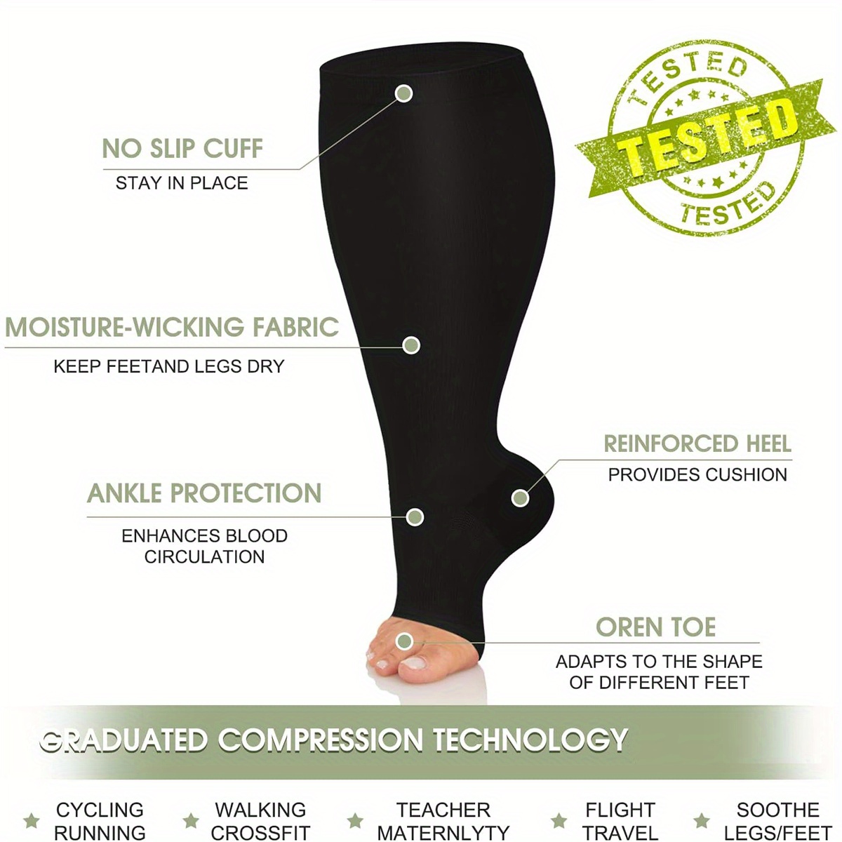 1+ Plus Size Copper Sports Open Toe Toeless Compression - Temu Australia