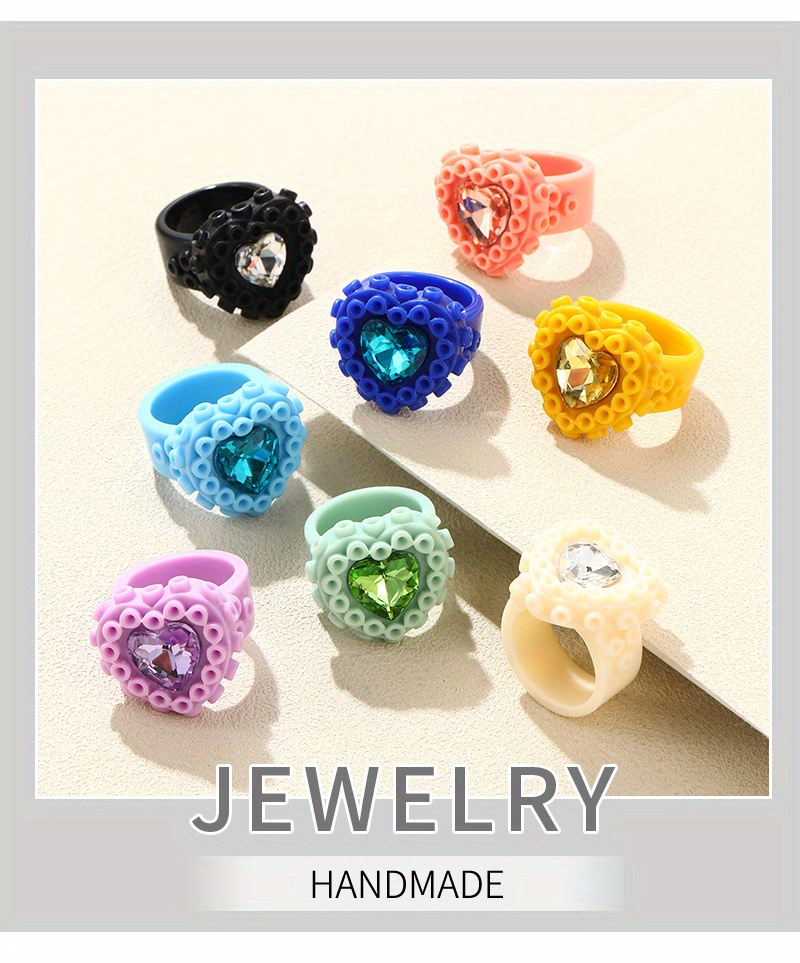 cute ring set heart shape inlaid - Temu Norway