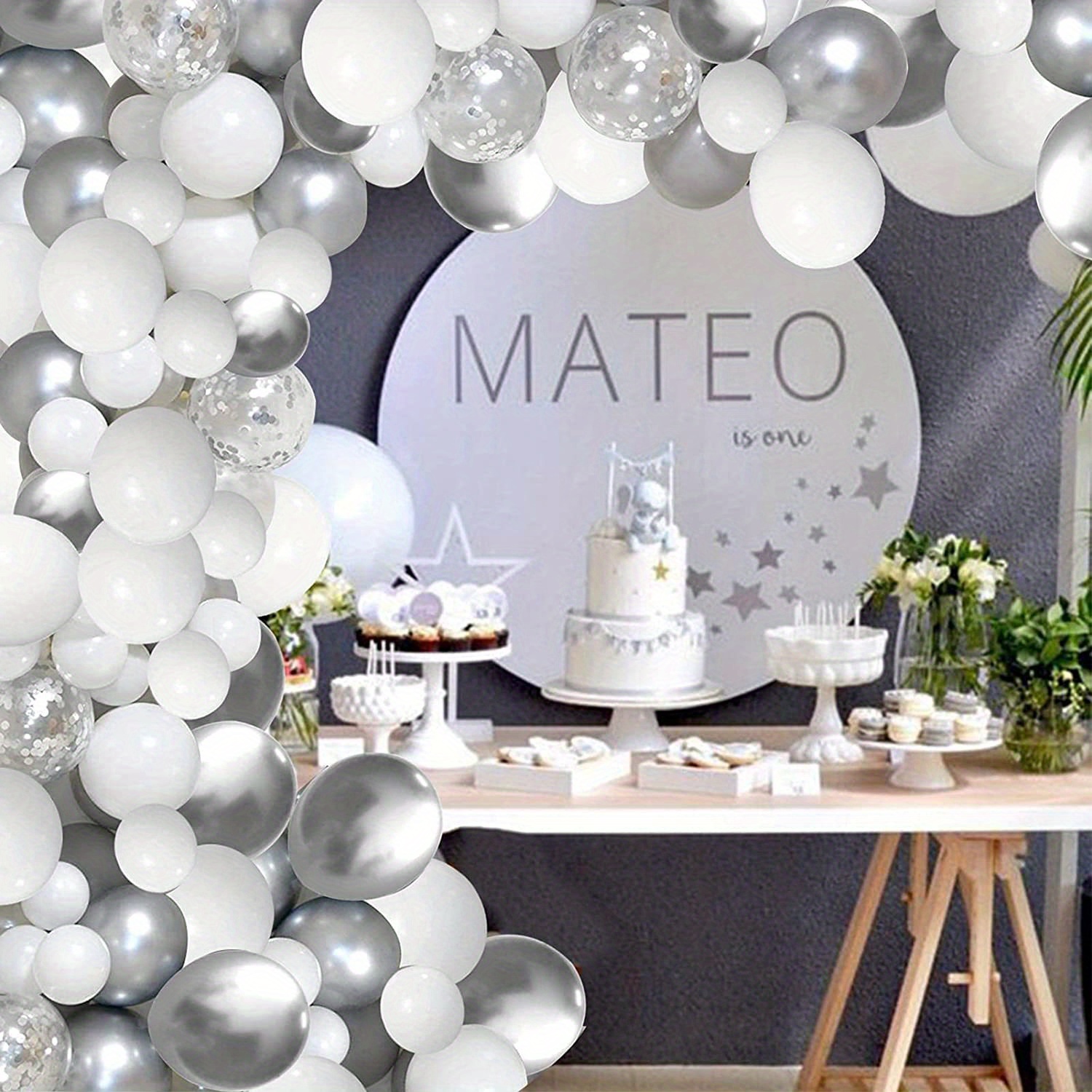 White Silvery Balloons Garland Arch Kit White Silvery - Temu