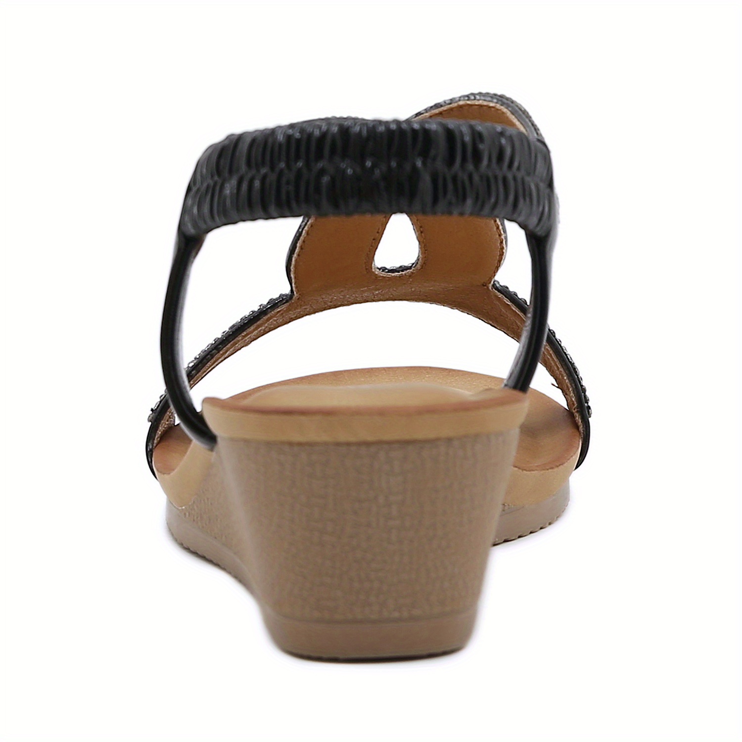 Women's Rhinestone Wedge Sandals Open Toe Elastic Strap Slip - Temu