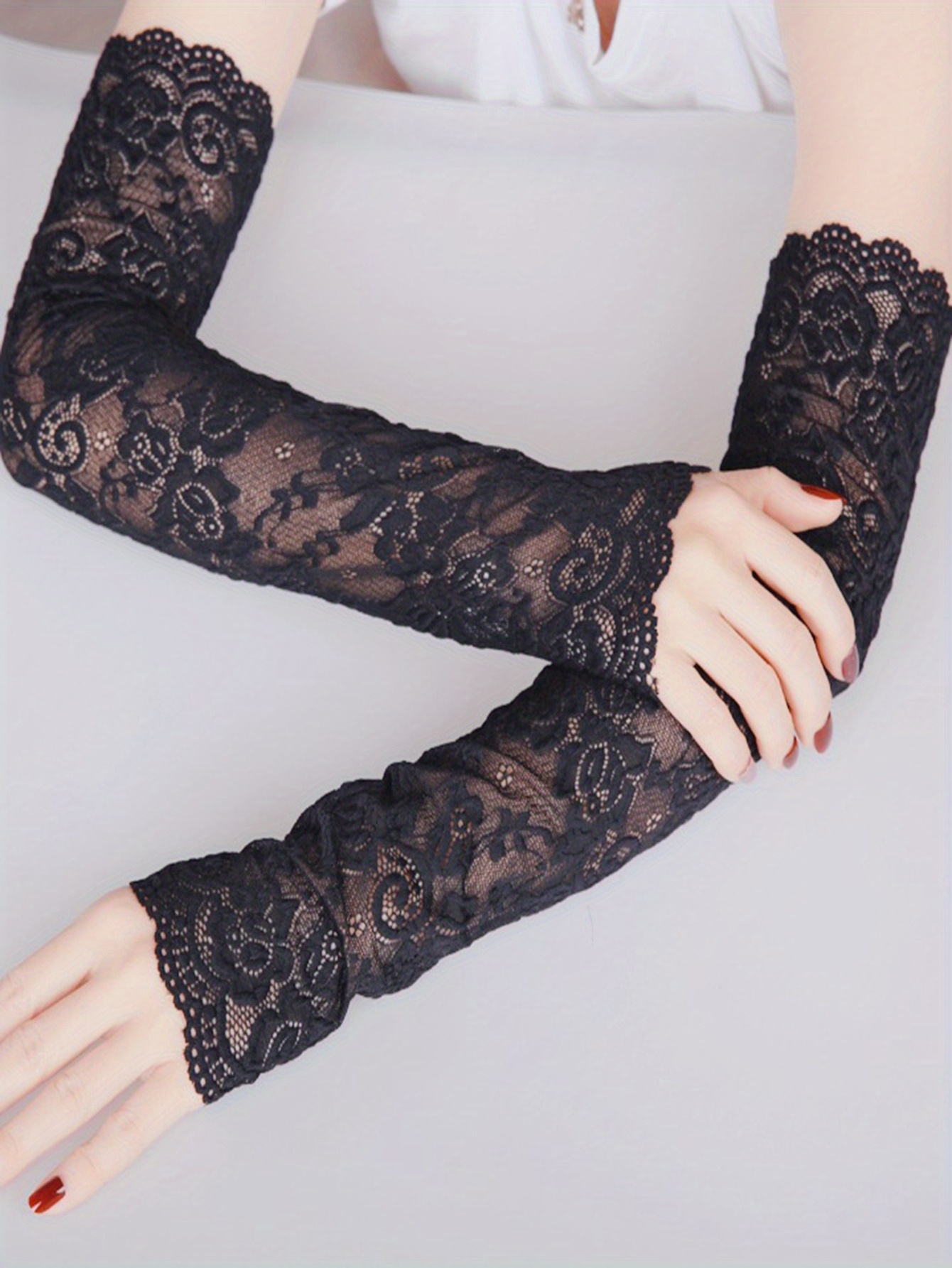 Lace Hollow Sleeves Long Sunscreen Arm Sleeves Long - Temu Portugal