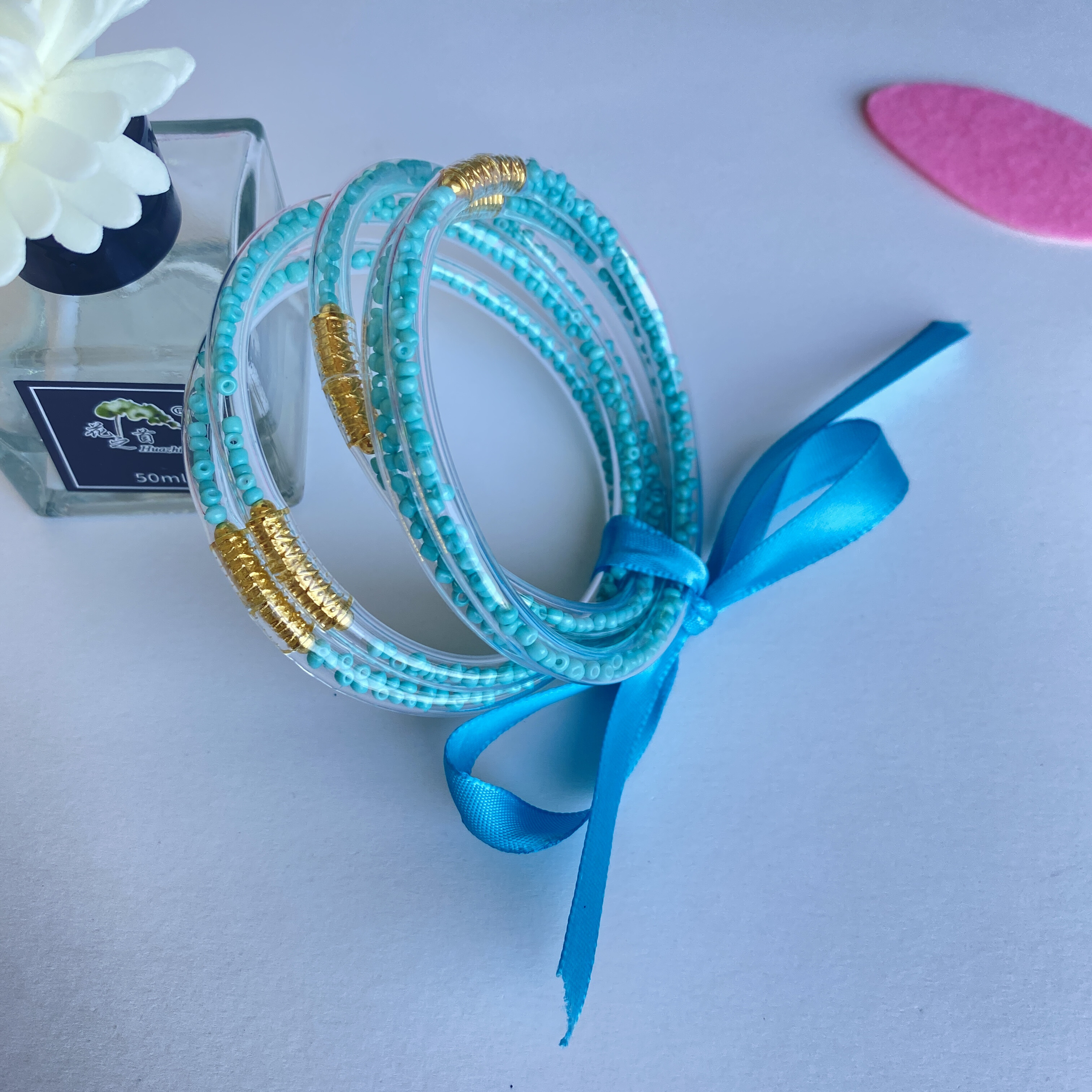 Ribbon Silicone Beads Jelly Bangle Bracelets Christmas Party Bracelets ...