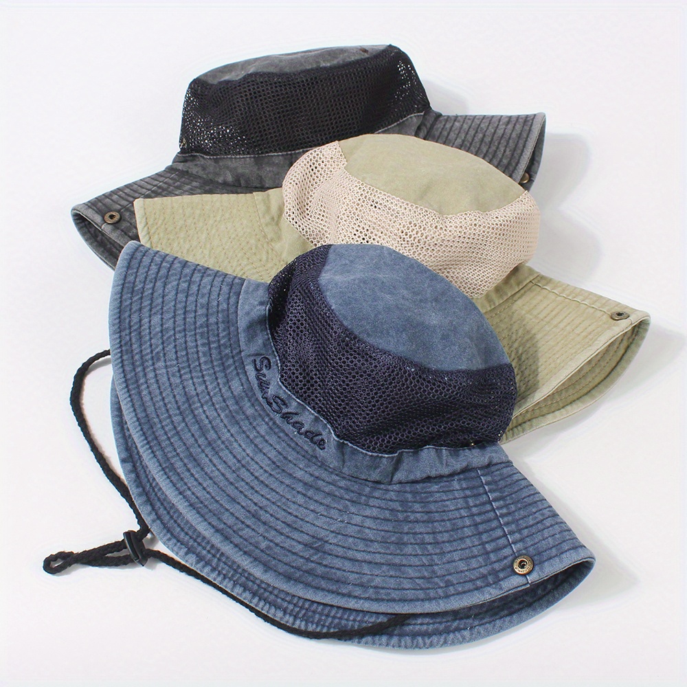 breathable mesh bucket hat washed distressed solid color sun - Temu Norway