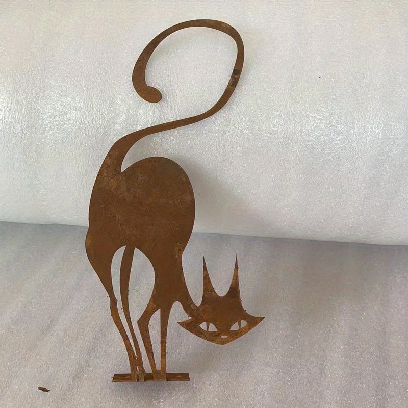 Rusty Metal Cat Wrought Iron Garden Fried Hair Cat Ornament - Temu ...