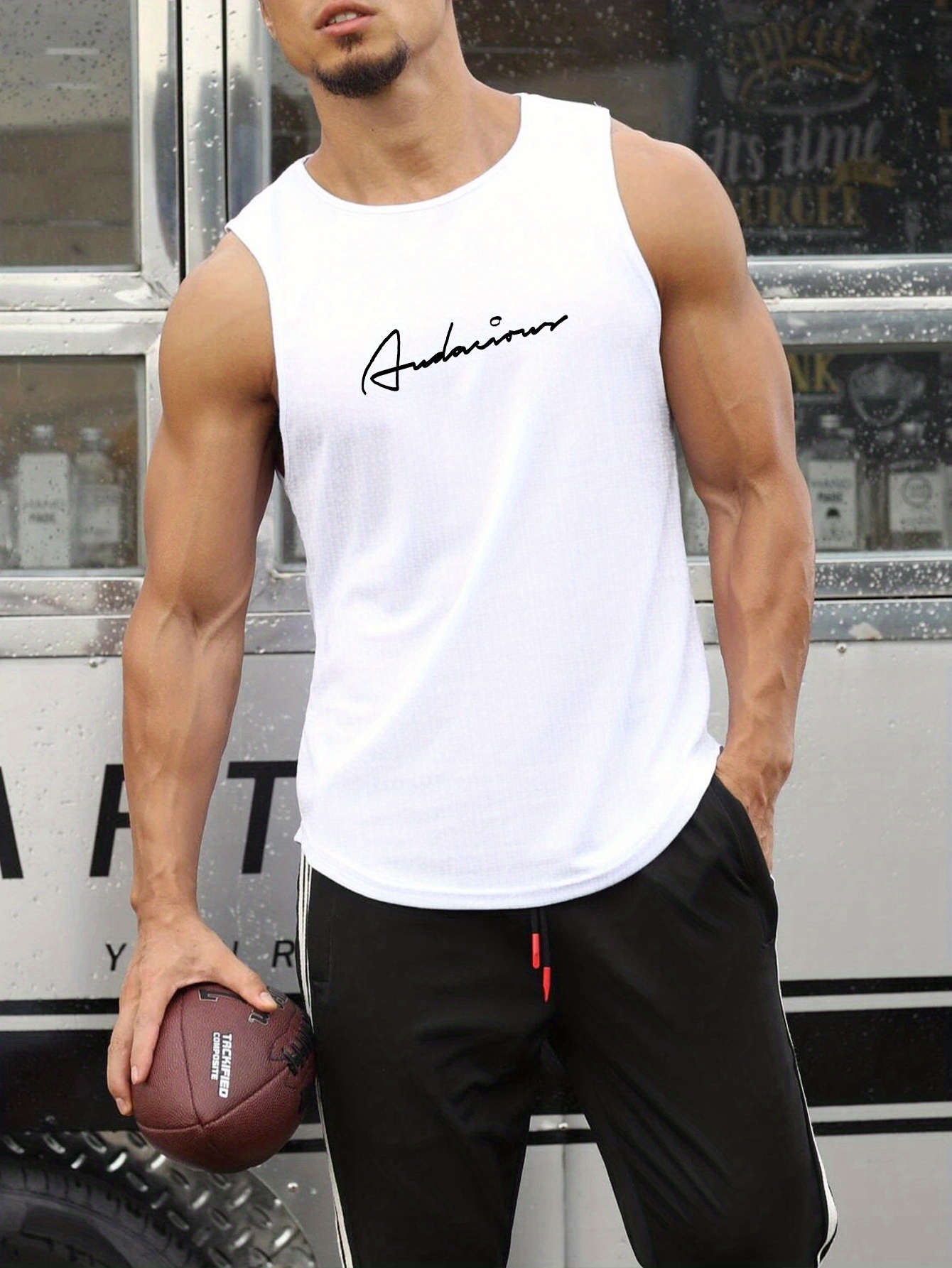 Trendy Letter Print Casual Slightly Stretch Round Neck Tank - Temu ...