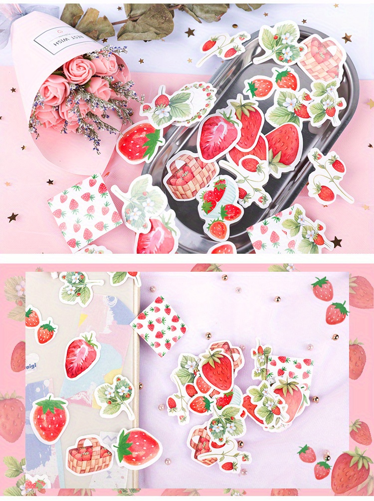 Stickers Strawberry Pink Handbook Items Decorative - Temu Australia