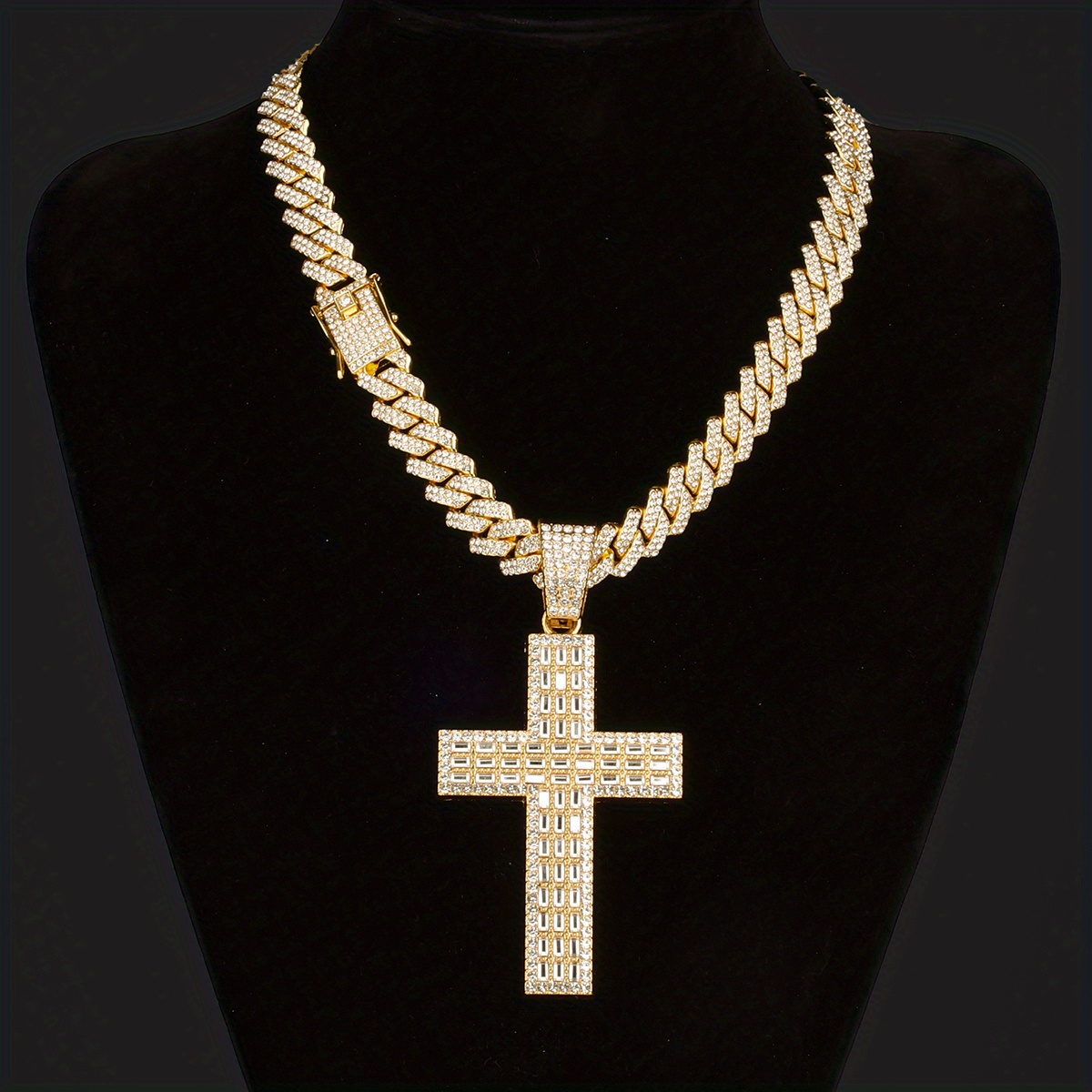 Men's Rhinestone Cross Pendant Necklace Hip Hop Cuban Chain - Temu