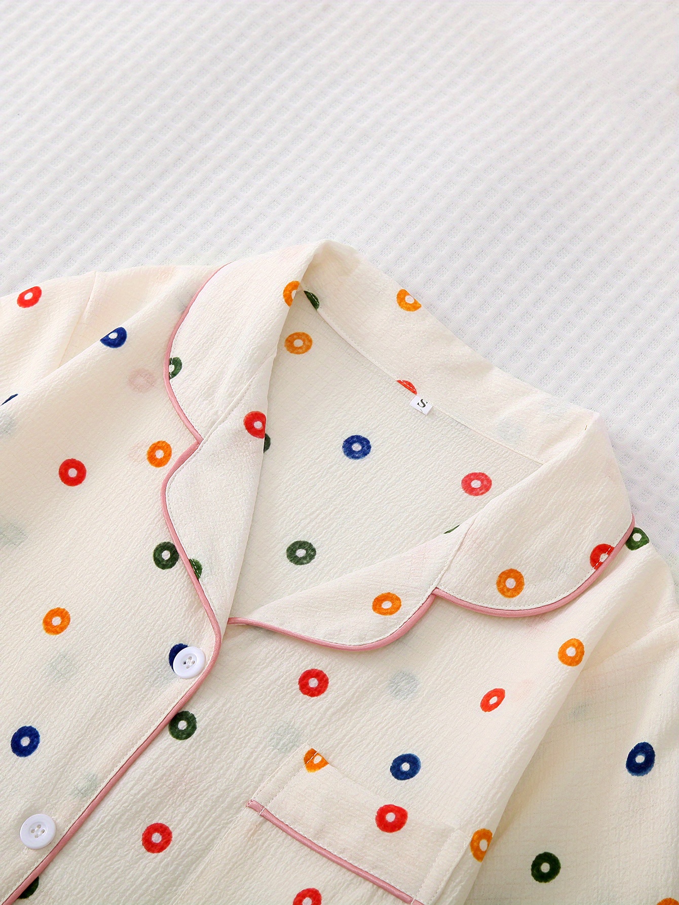 Colorful Polka Dot Pajama Set Cute Short Sleeve Buttons Top - Temu New ...