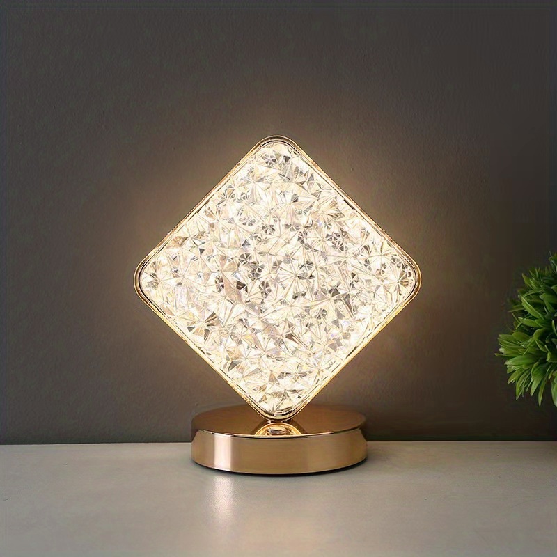 Led Table Lamp Modern Crystal Bedroom Study Reading Round - Temu
