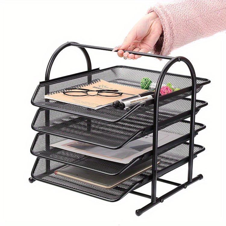 1pc 메쉬 서랍 트레이 선반 금속 데스크탑 보관함 다층 서랍 파일 랙 잡지 편지 용지 문서용 정리함 사무실 책상 잡지