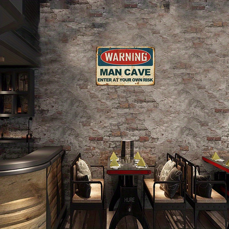 Metal Sign Man Cave Enter Risk Metal Sign Caution Man Cave - Temu