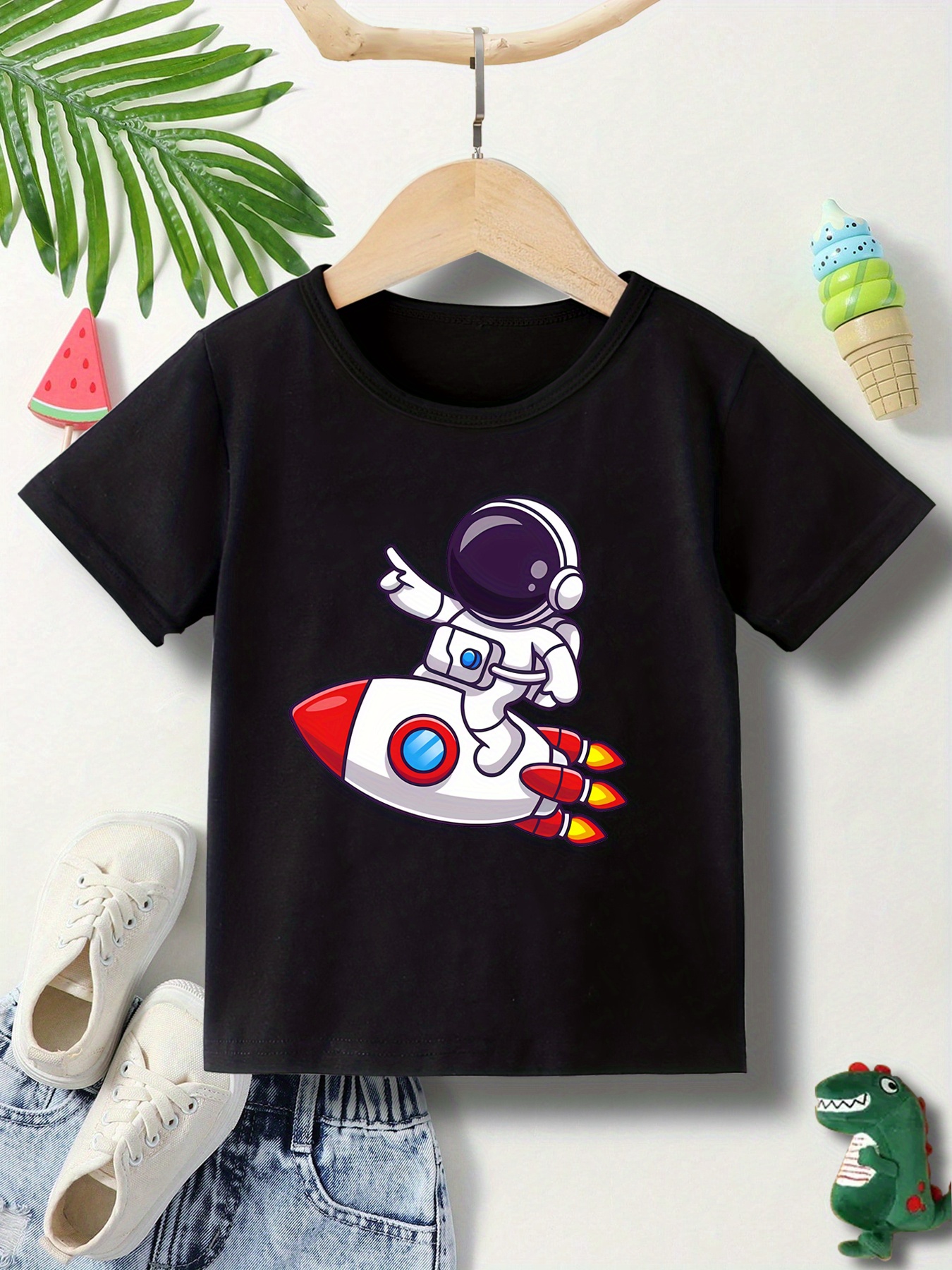 Cartoon Astronaut Sitting A Rocket Print Boys Creative T - Temu United Kingdom