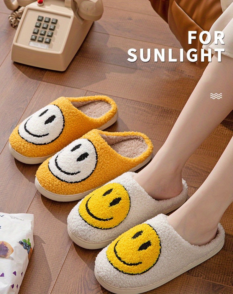 Women's Smiling Printed Plush Slippers Slip Indoor Flat - Temu United ...