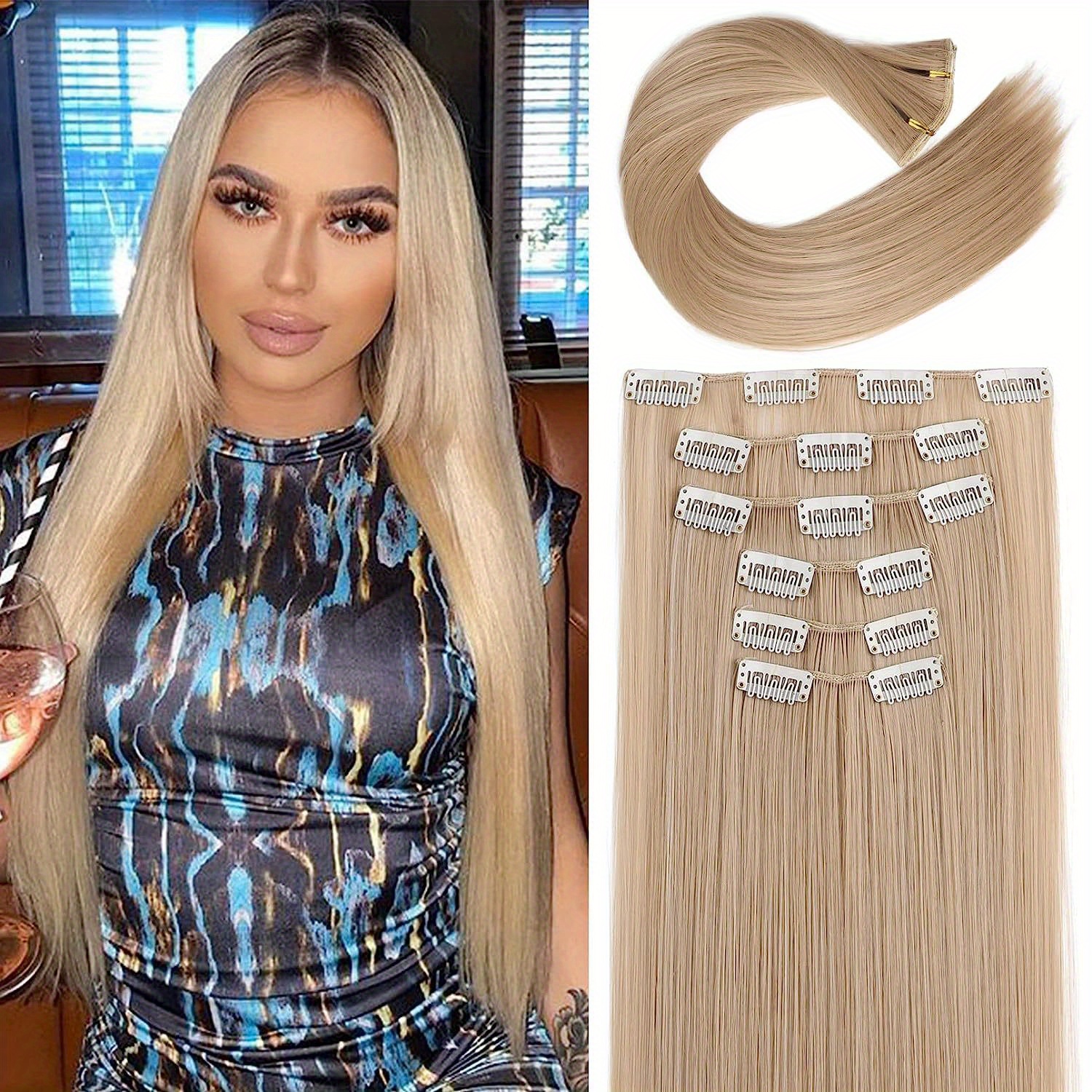Clip In Long Straight Synthetic Hair Extension Thick - Temu United Kingdom