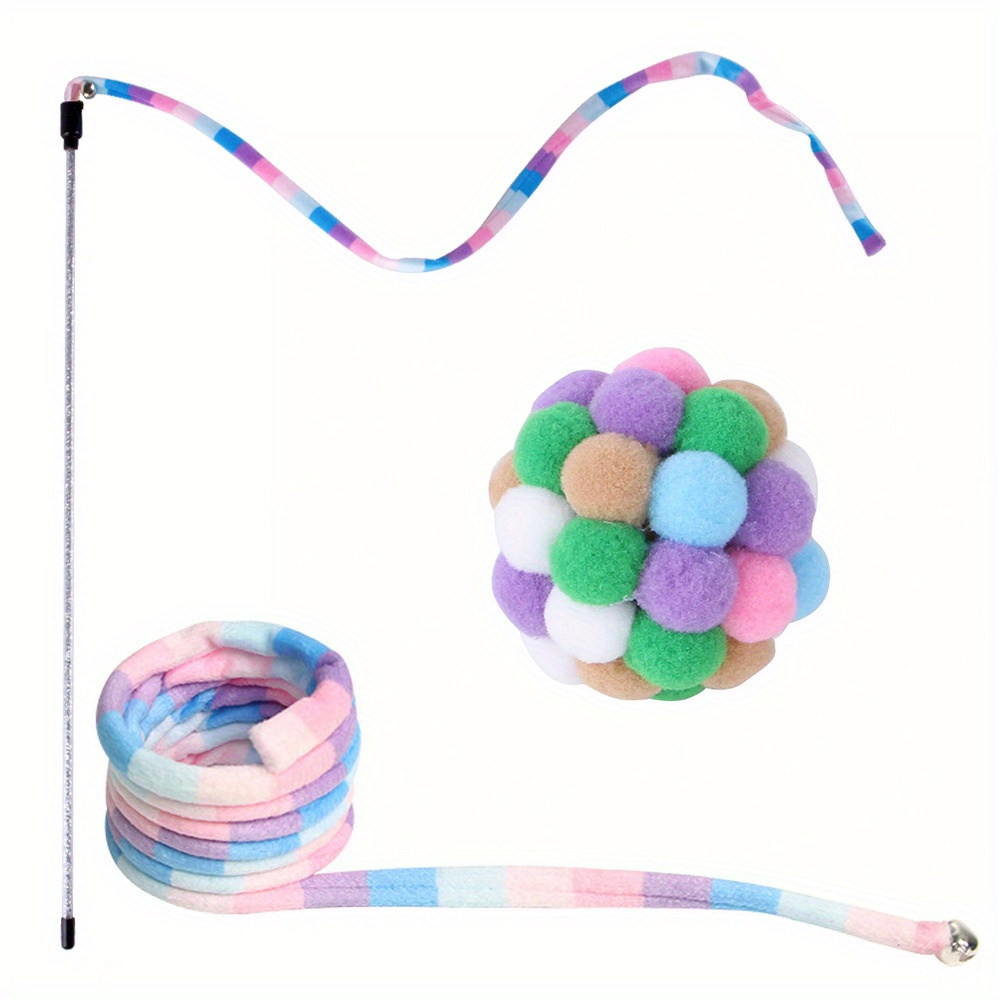 interactive cat toy set teaser stick spring plush ball - Temu Australia