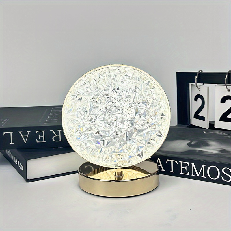Led Table Lamp Modern Crystal Bedroom Study Reading Round - Temu