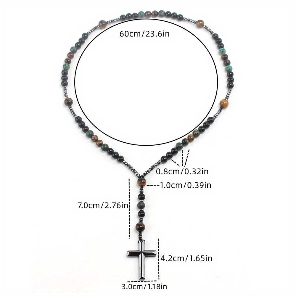 Retro Natural Stone Turquoise Tiger Eye Black Hematite Cross - Temu