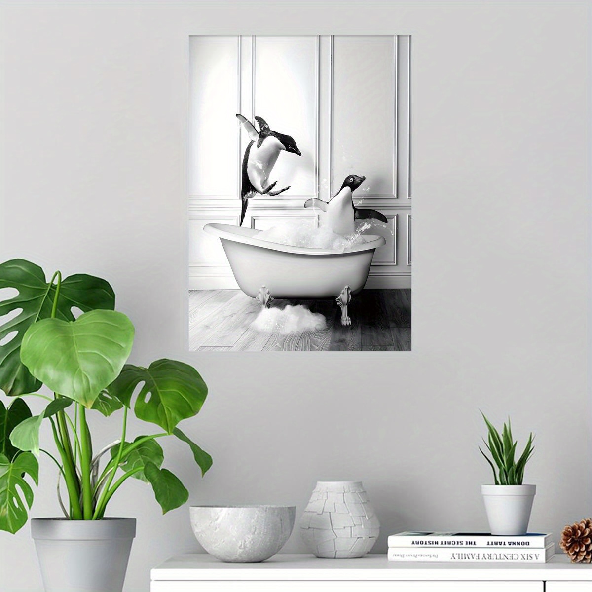 Adorable Penguins Canvas Wall Art Poster Bathroom Bedroom - Temu