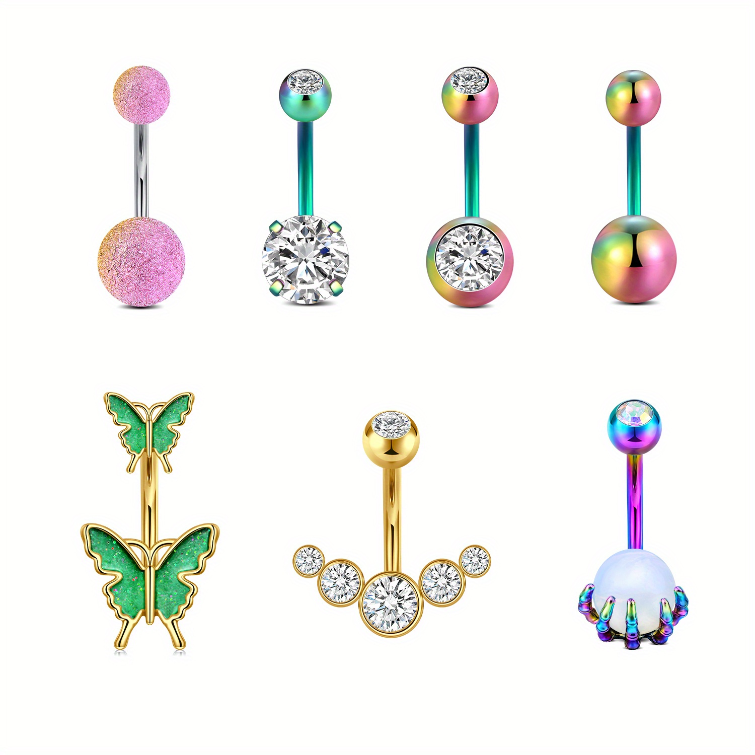 Elegant Inlaid Rhinestone Belly Button Ring Set Curved - Temu New Zealand