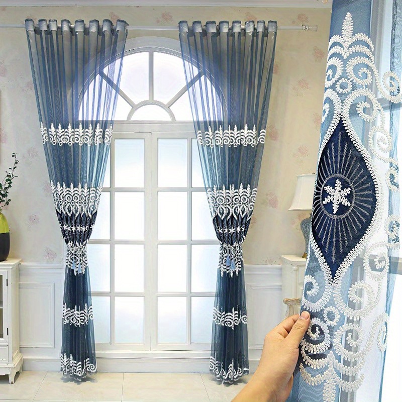 Nordic Style Embroidered Window Curtain Translucent White - Temu