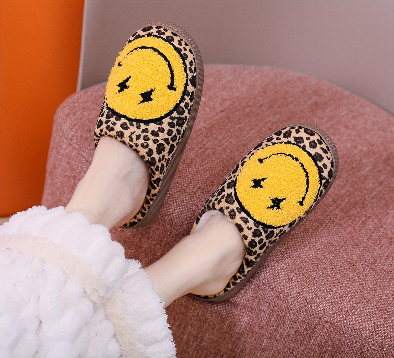 Women's Cartoon Smile Face Funny Slippers Warm Plush Lined - Temu Ireland