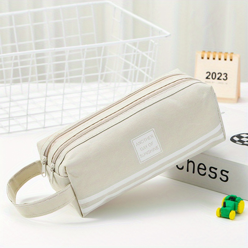 Pen Pencil Case Simple Solid Color Striped Double layer - Temu Ireland