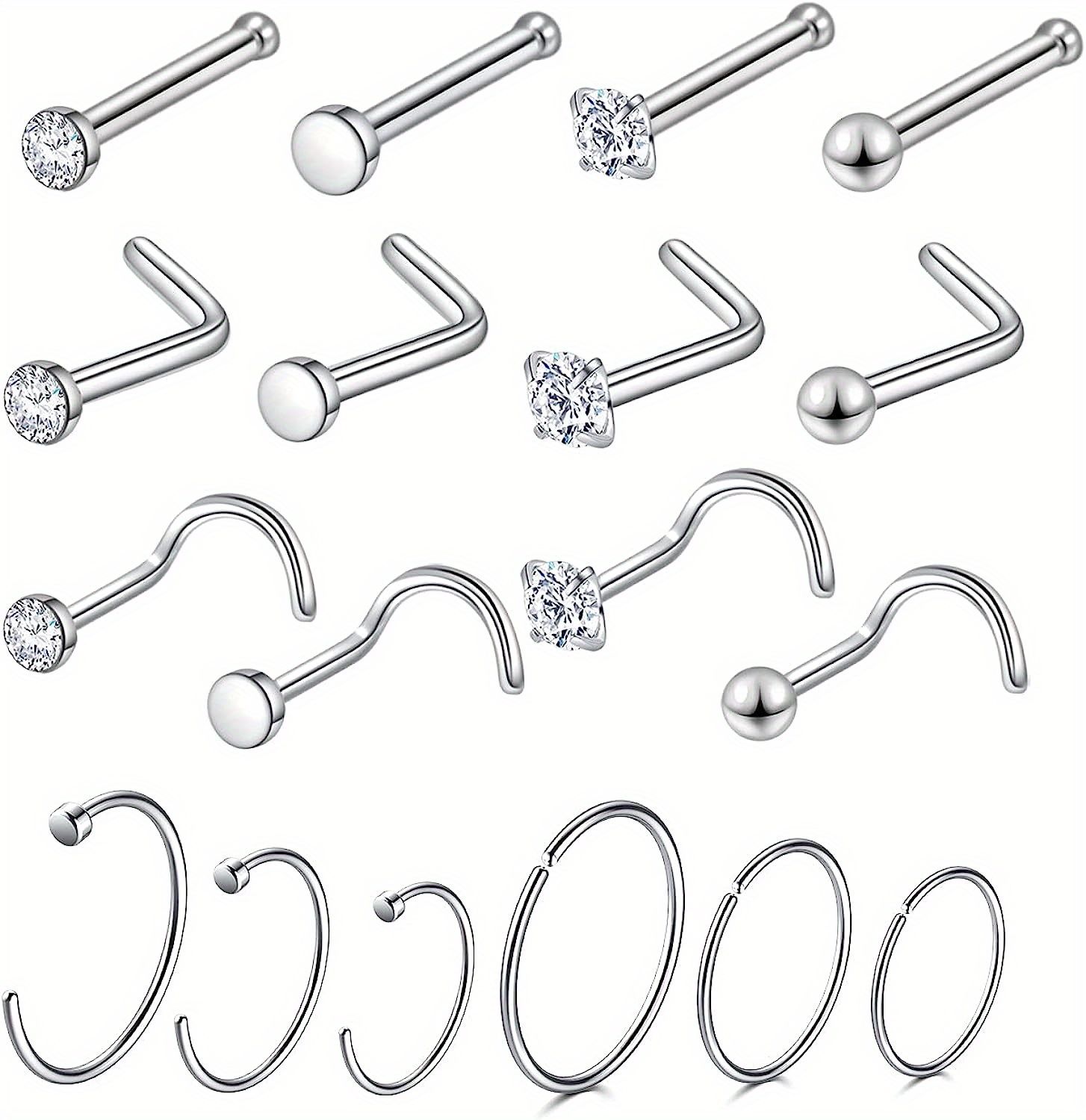 Inlaid Zirconia Nose Ring Lip Ring Set - Temu Australia