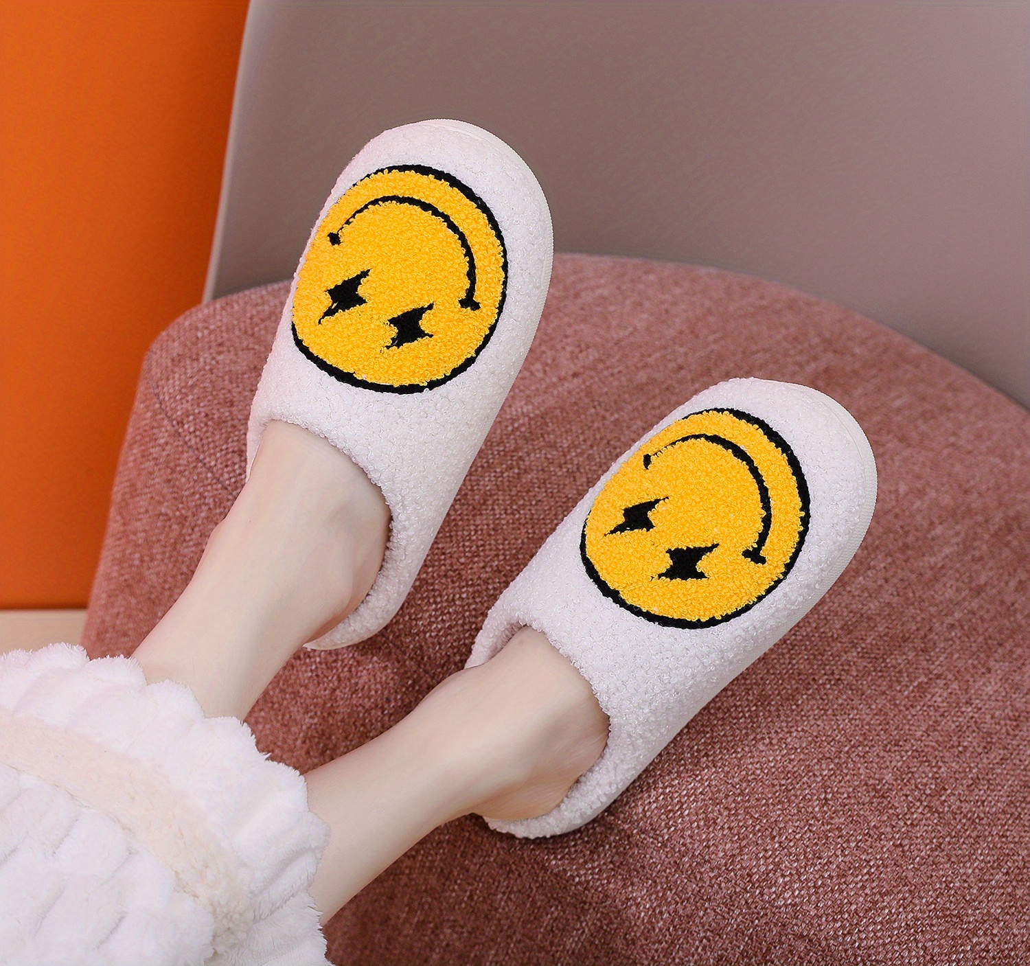 Women's Cartoon Smile Face Funny Slippers Warm Plush Lined - Temu United