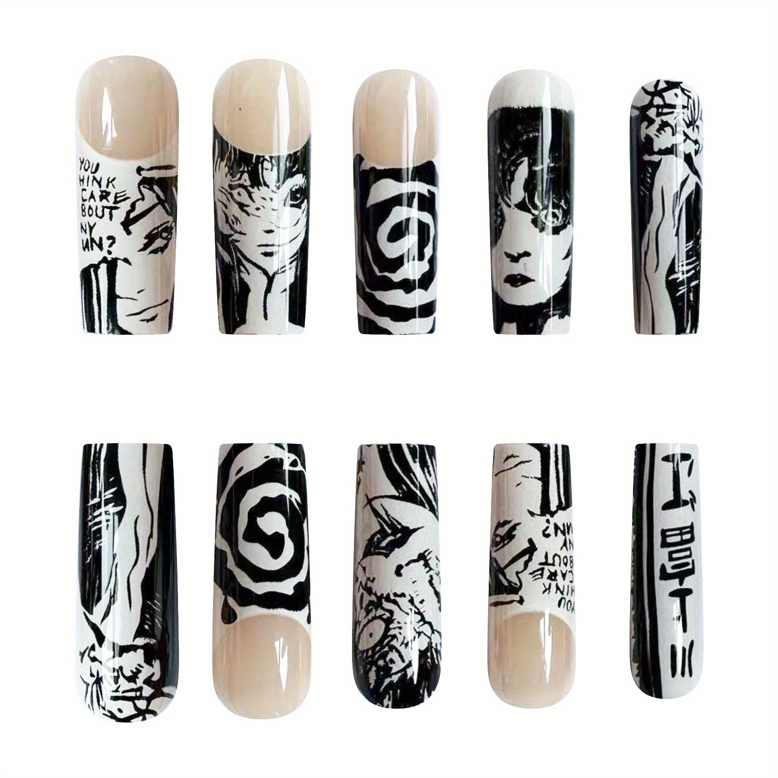 Spooky Halloween Joker Ghost Nails Glossy Long Coffin False - Temu ...