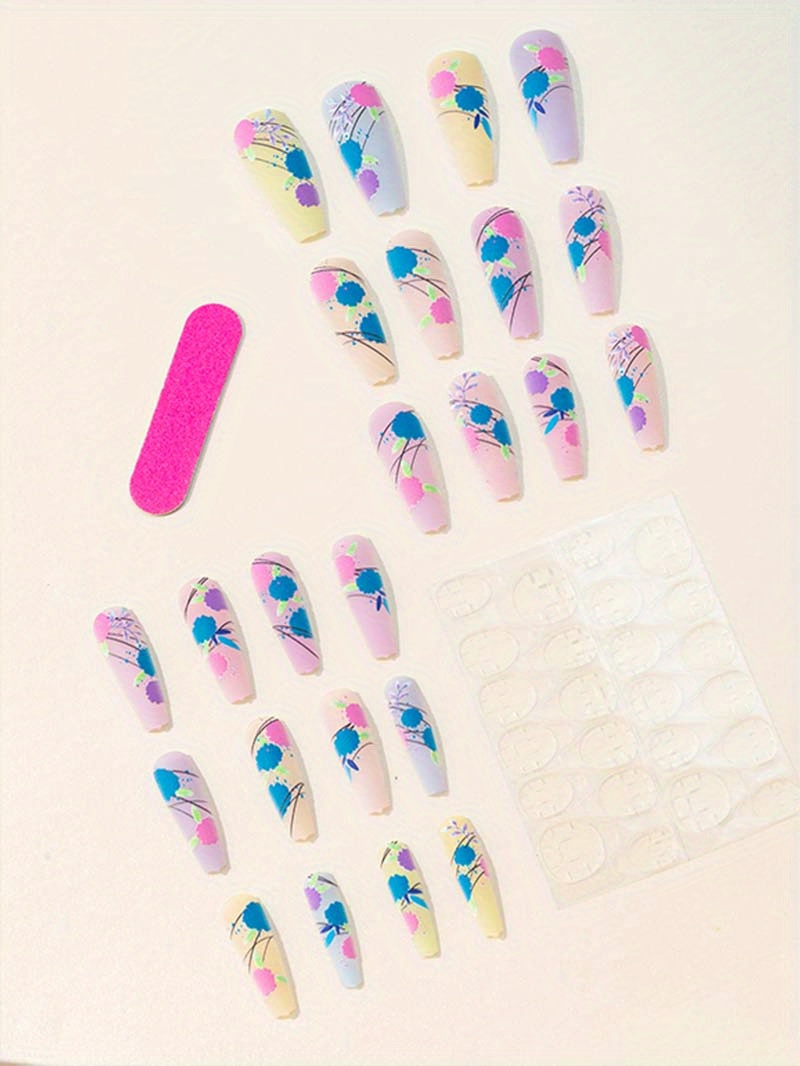 5d Embossed Press Nails Mixed Colorful Flower Leaves - Temu United Kingdom