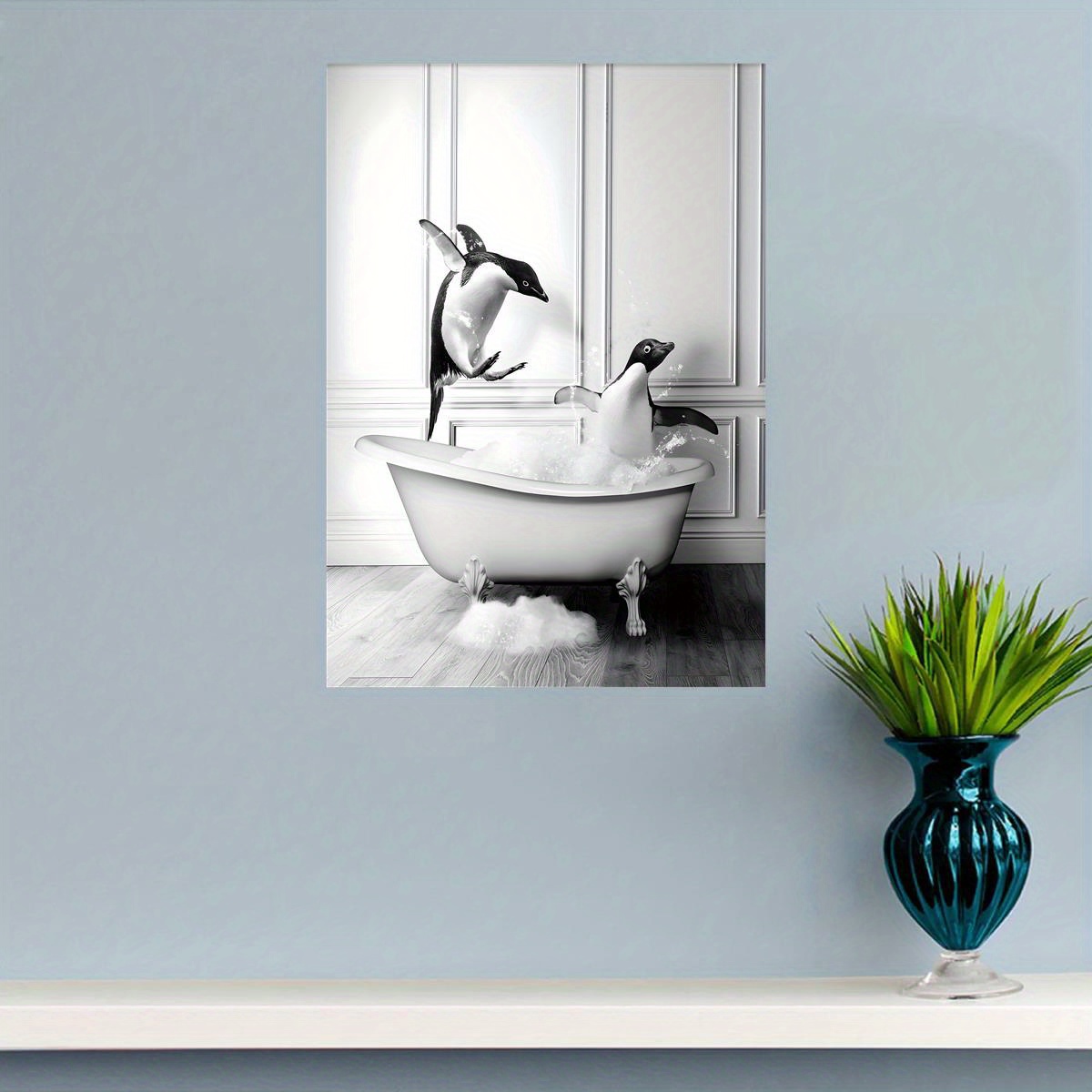 Adorable Penguins Canvas Wall Art Poster Bathroom Bedroom - Temu